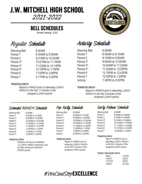 New Bell Schedules for JWMHS Beginning January 3rd | JWMHS